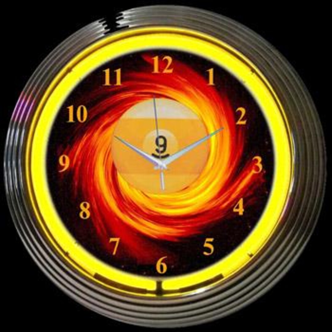 Billiards 9 Ball Fire Neon Clock - Etsy
