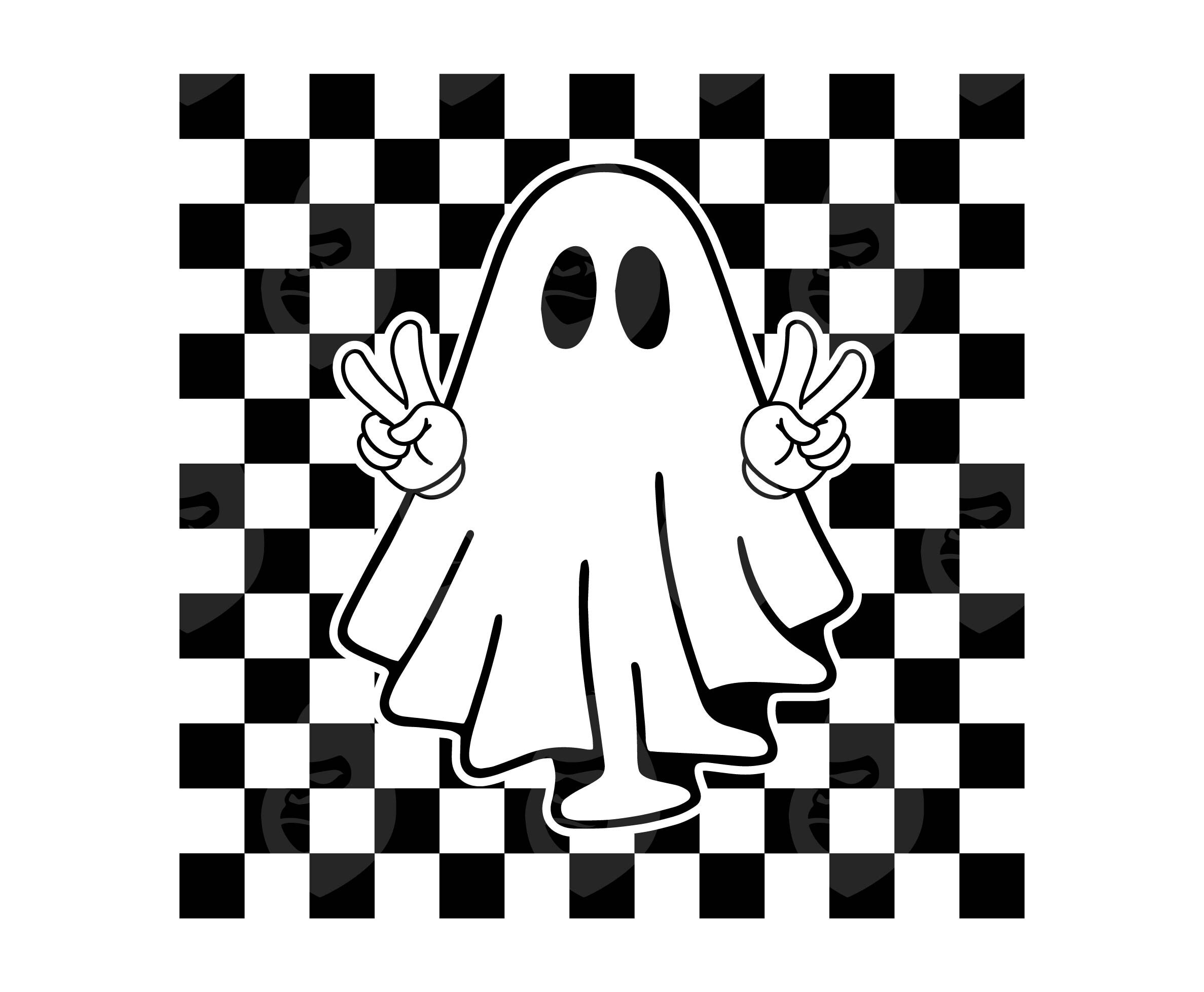 Checkered Ghost Svg, Cute Ghost Png, Peace Sign, Boo, Halloween, Spooky ...