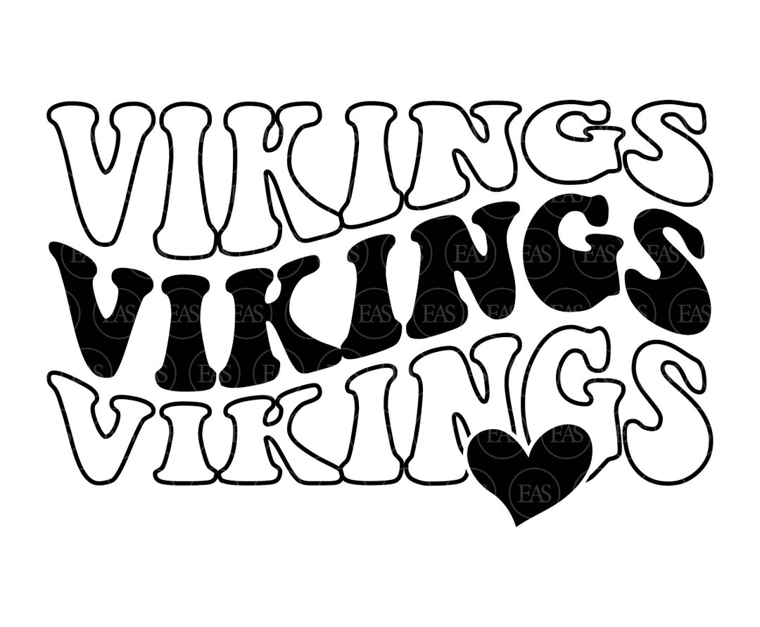 Vikings Wavy Stacked Svg, Vikings Heart Png, Retro Vintage Groovy Text ...