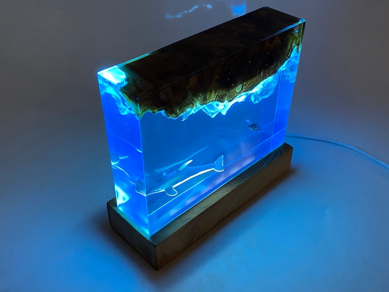 Dolphin and Diver Resin Night Light, Epoxy Resin Art Lamp, Handmade ...