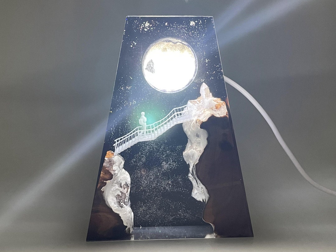 Space Night Light Astronaut Resin Wooden Lamp Cosmic Starry - Etsy