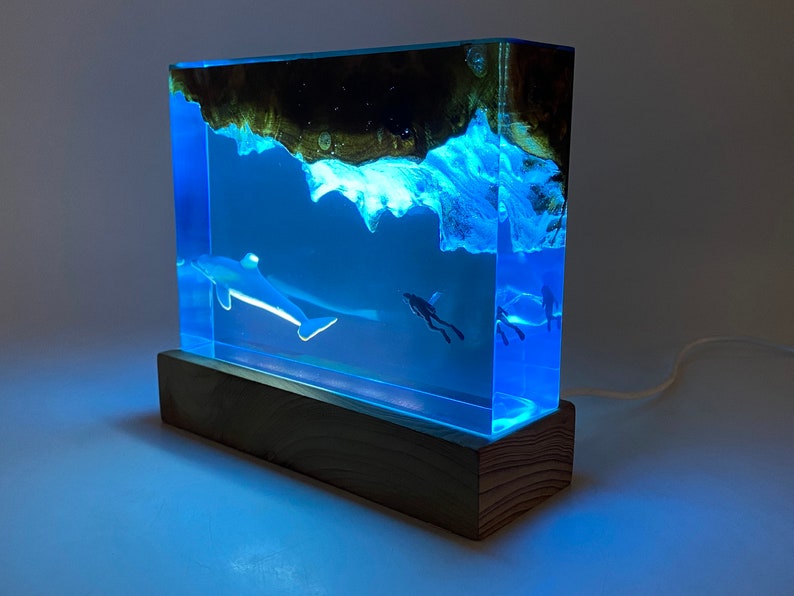 Dolphin and Diver Resin Night Light, Epoxy Resin Art Lamp, Handmade ...