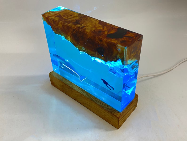 Dolphin and Diver Resin Night Light, Epoxy Resin Art Lamp, Handmade ...