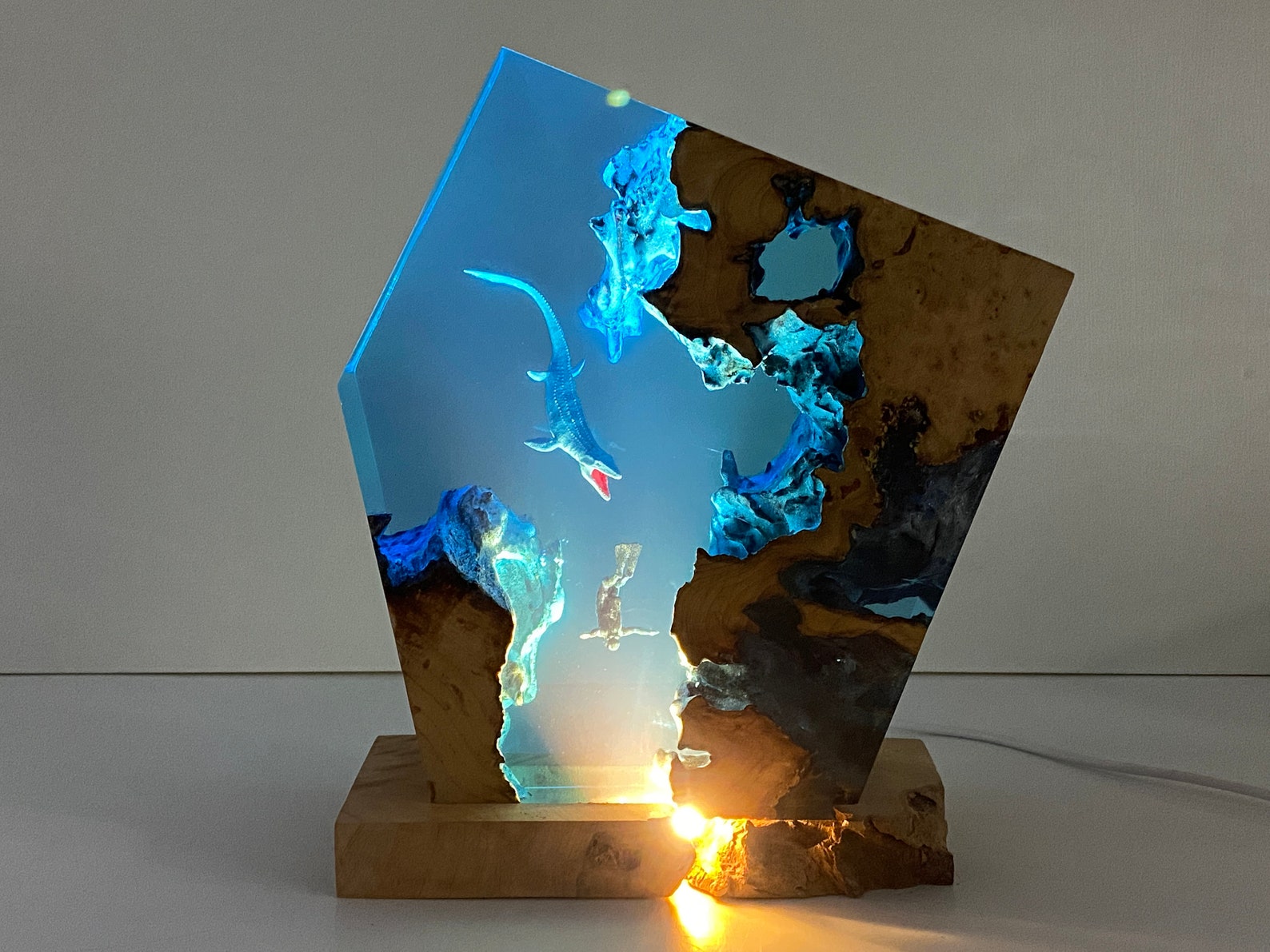Scuba Diving Deep Sea Exploration Night Light, Large Epoxy Wood Lamp ...