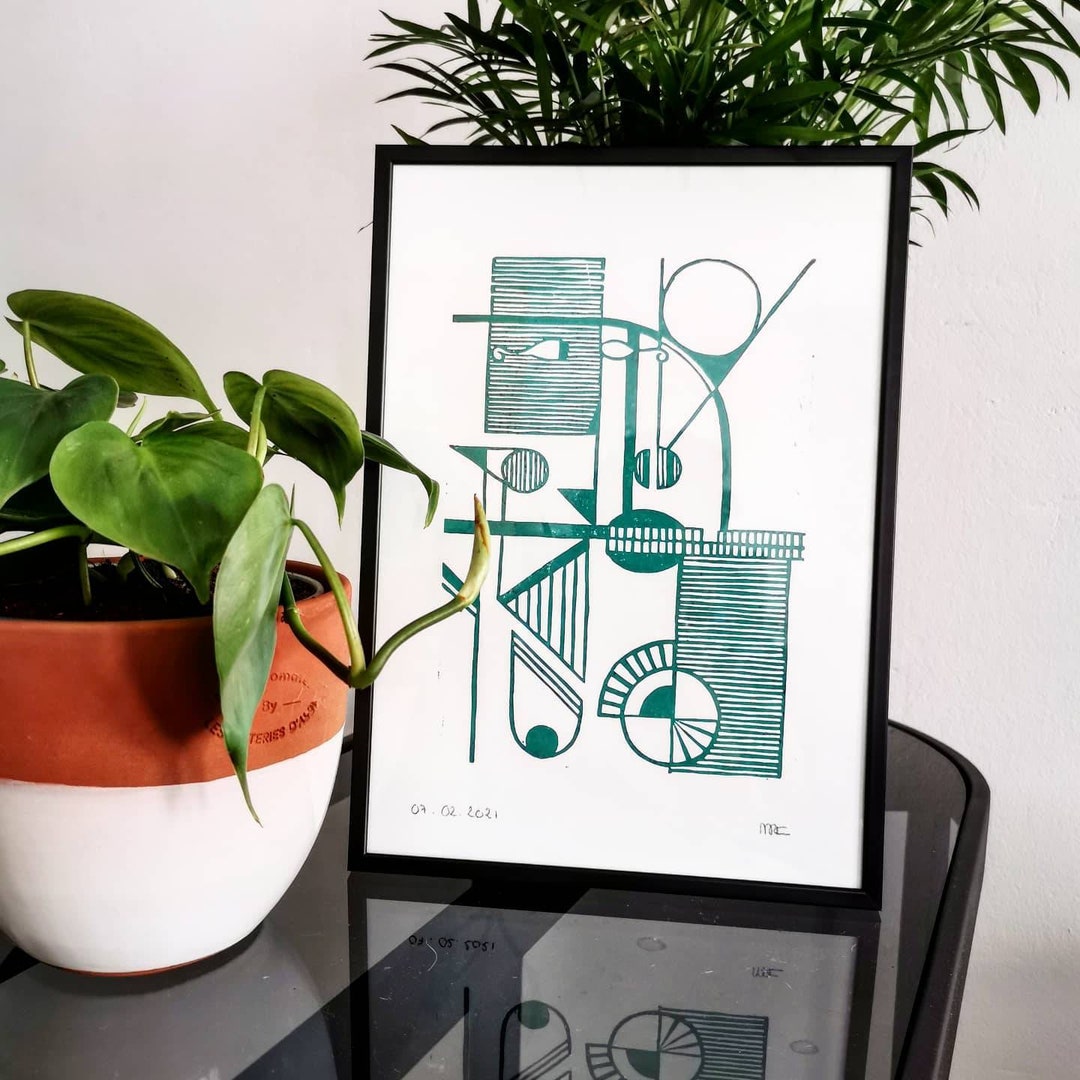 Linocut/linocut Printmaking Illustration Poster Abstract Face Water ...