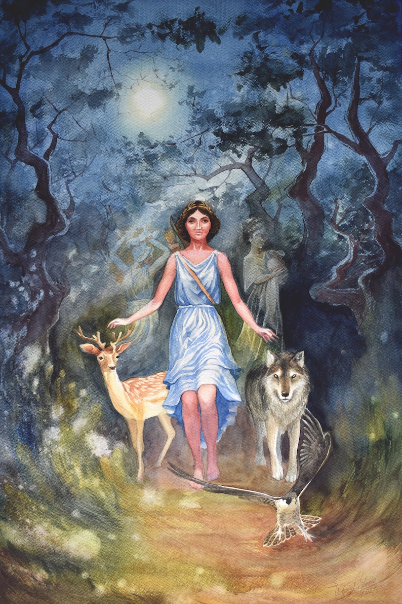 Greek Goddess of the Hunt Artemis Wilderness Full Moon Woman Symbolic ...