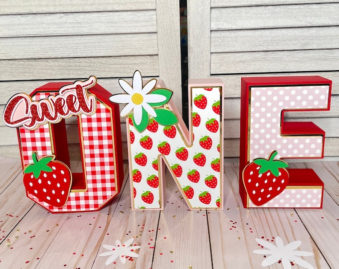 Strawberry 3D Letters, Berry Sweet, Strawberry Party Decorations ...