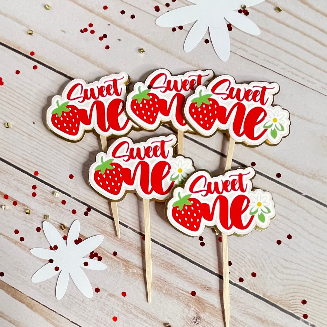 Strawberry Cupcake Toppers, Berry Sweet, Strawberry Party Decor ...
