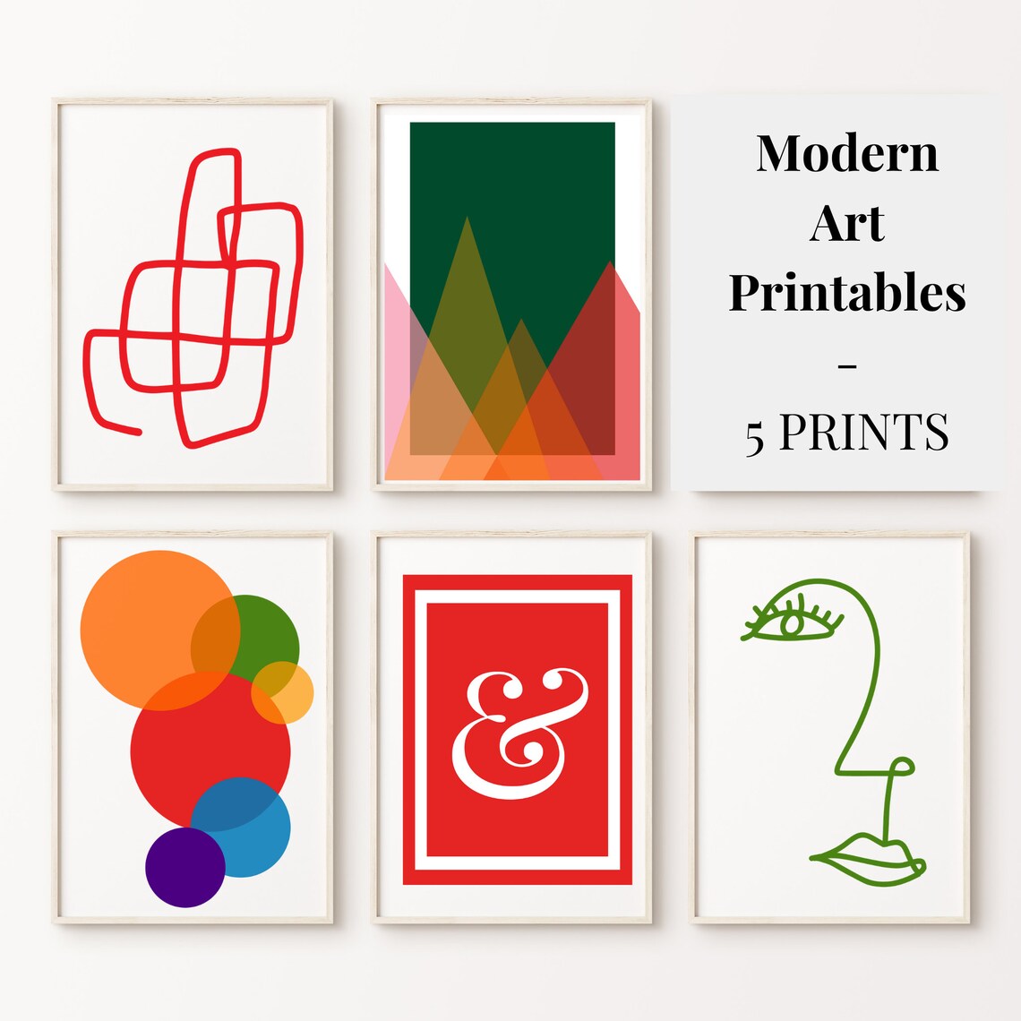 Primary Colors Modern Wall Art Printables 5 Prints, Bright Rainbow ...
