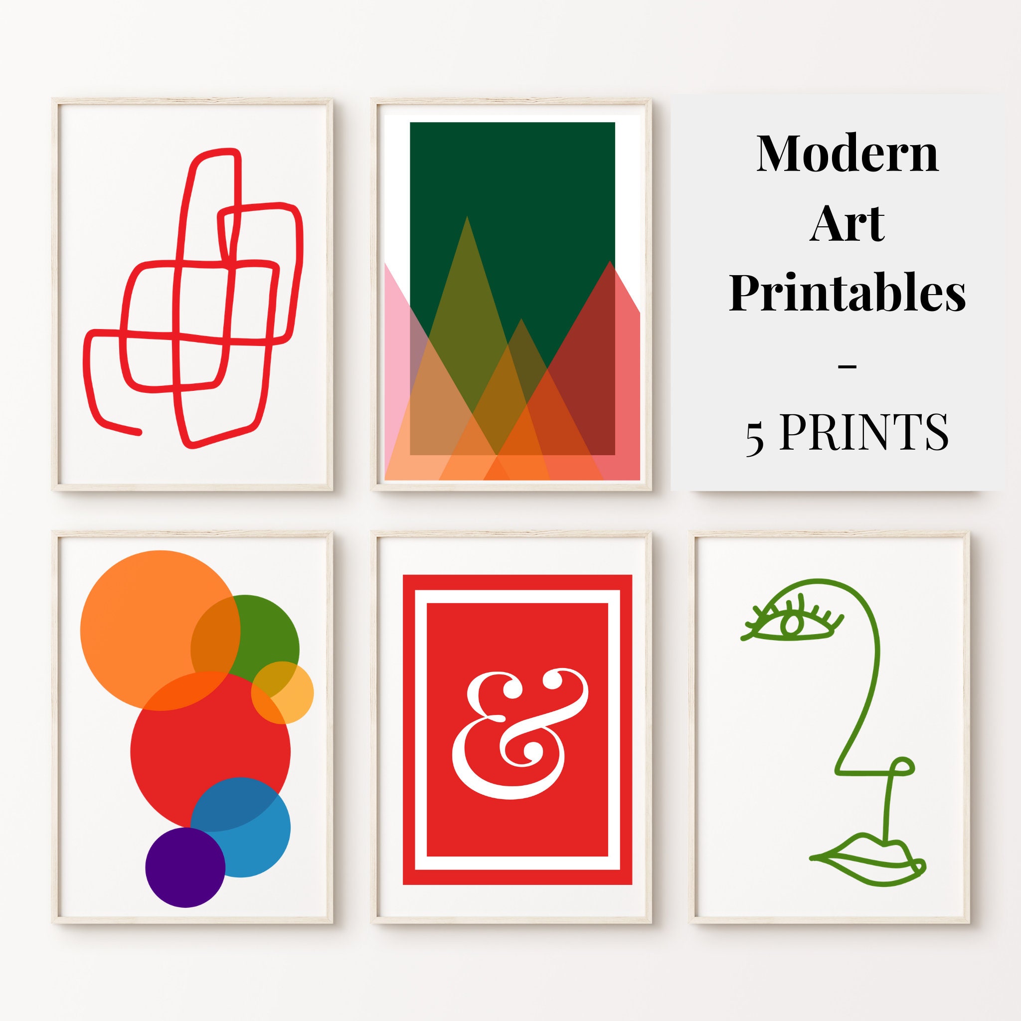 Primary Colors Modern Wall Art Printables - 5 Prints, Bright Rainbow ...