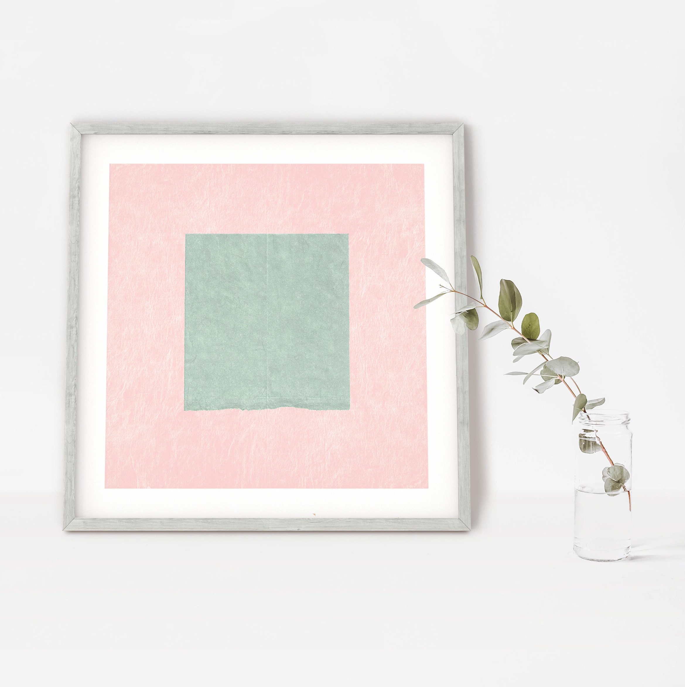 Pink Green Minimalist Printable, Square Blush Pink Abstract Wall Art ...