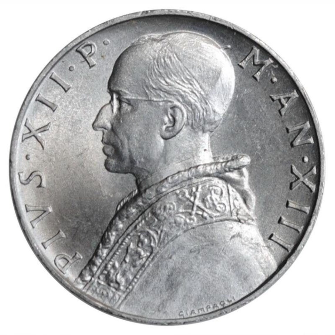 Retro coin Vatican 10 lire 1951 UNC Pope Pius XII | Etsy