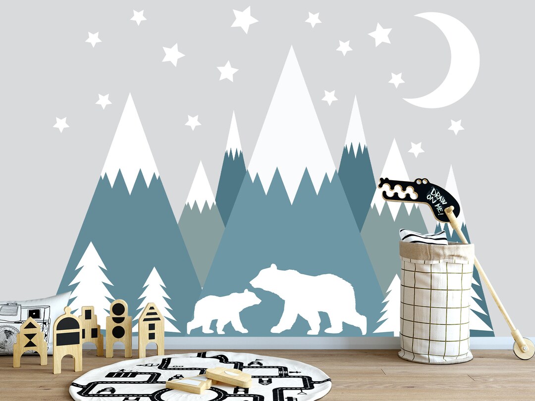 Large Mountain Wall Decal Kids Room, Mountains Art Mural Boy Girl ...