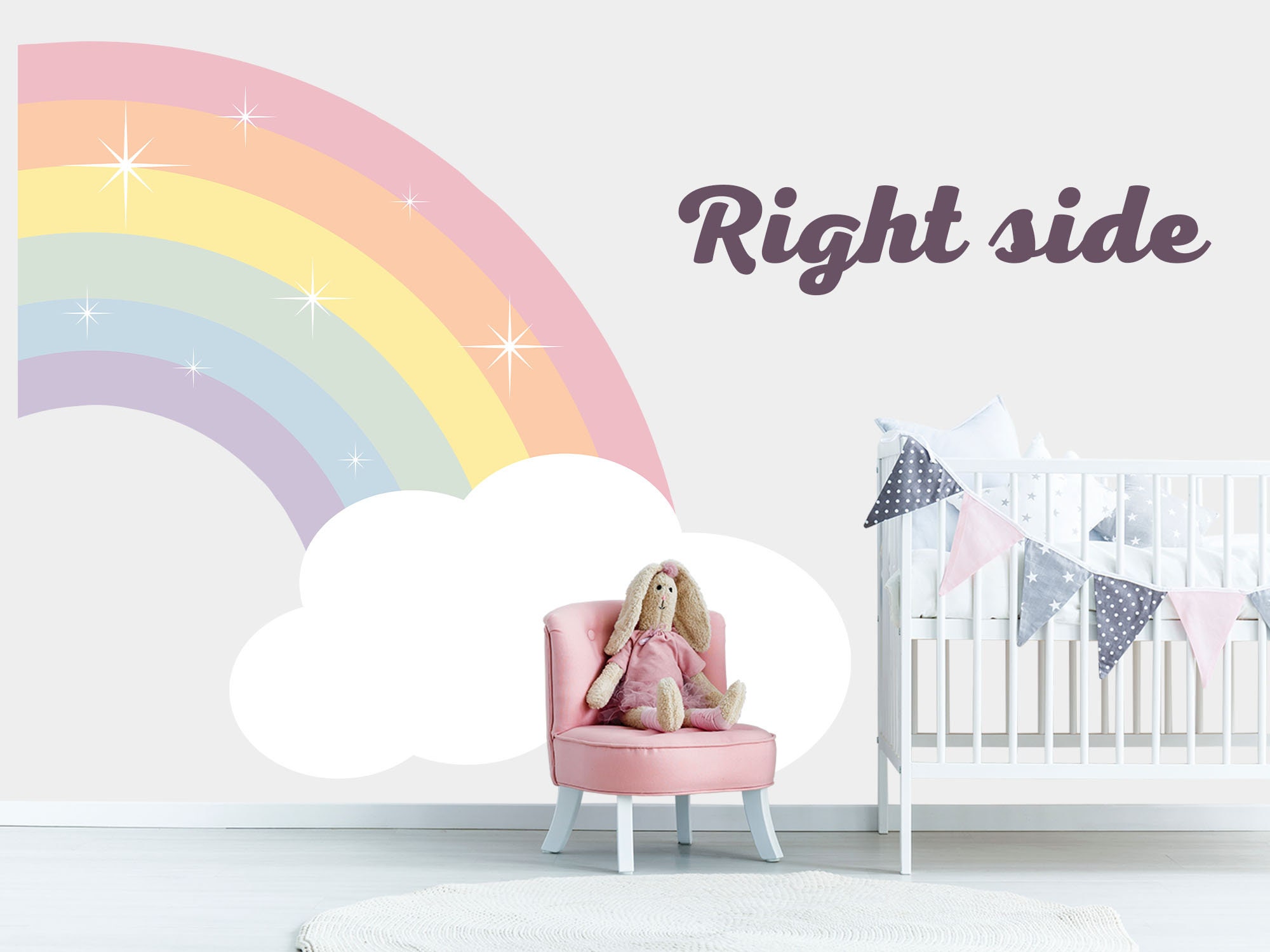 Rainbow Wall Decal Half Pastel Rainbow Decor Girl Nursery - Etsy