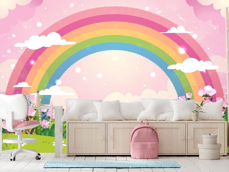 Colorful Rainbow Wallpaper Nursery Peel and Stick Large - Etsy