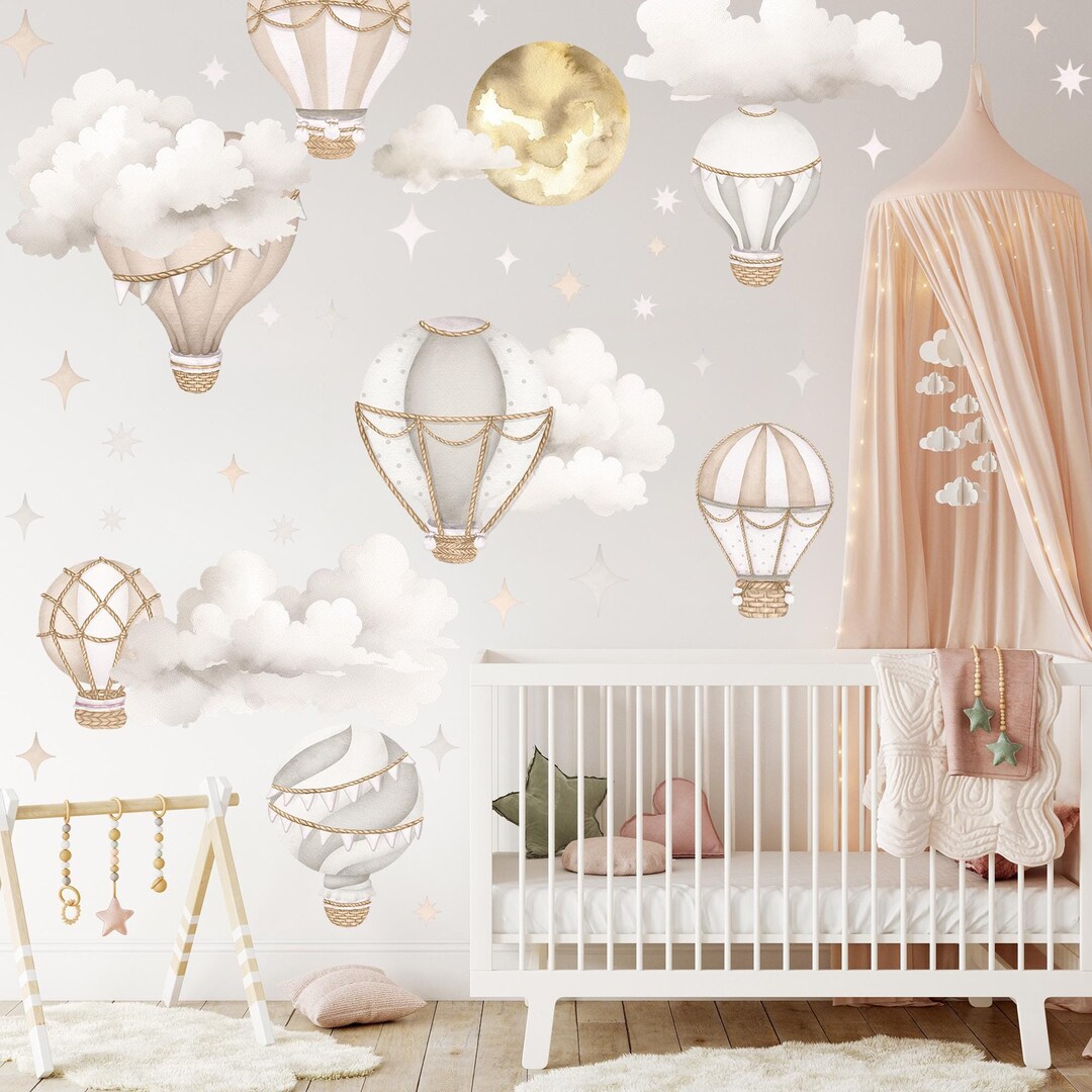 Retro Hot Air Balloon Stickers, Moon and Stars Stickers for Kids Room ...