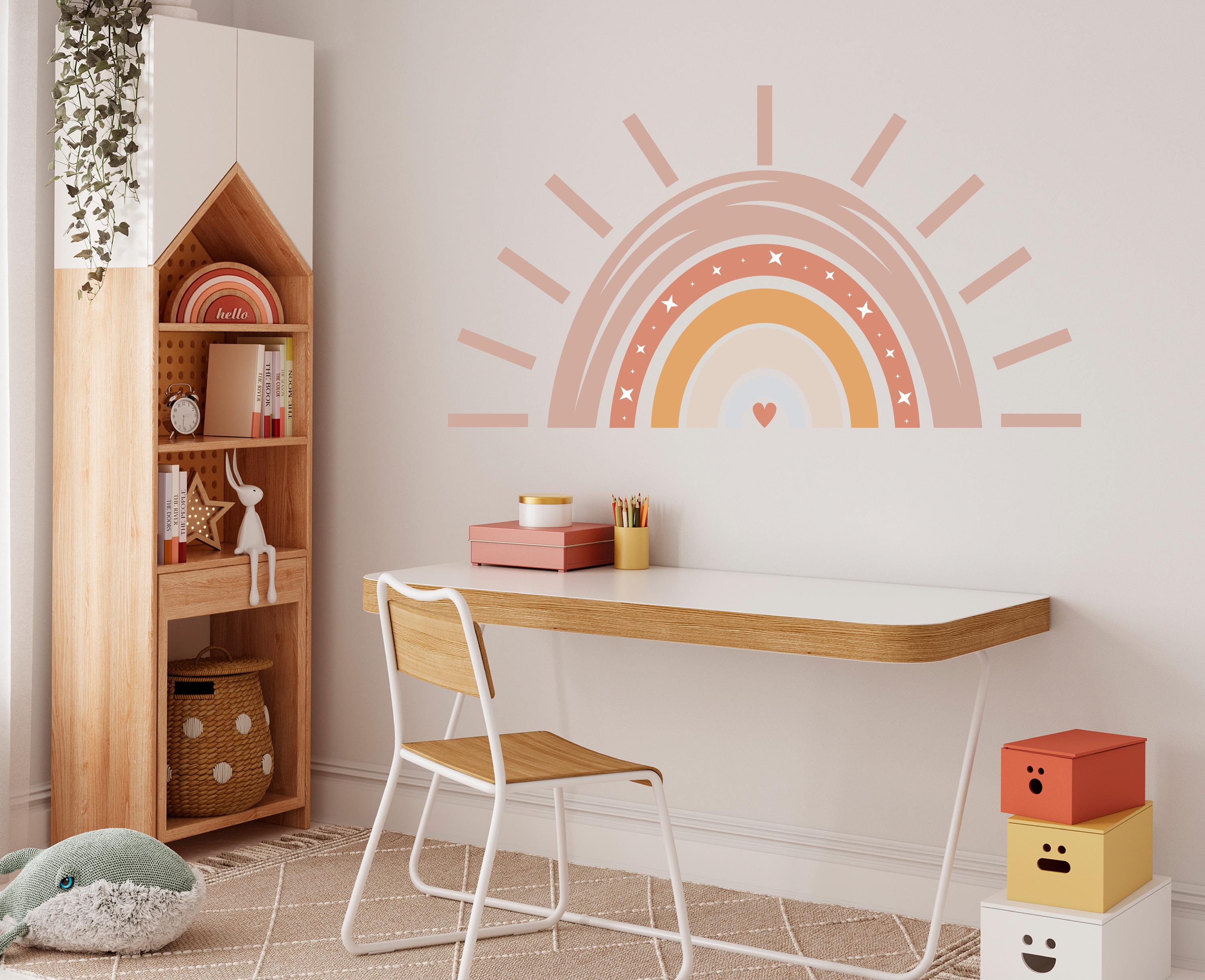 Large Boho Rainbow Wall Decor for Baby Nursery, Rainbow Sun Wall Decal ...