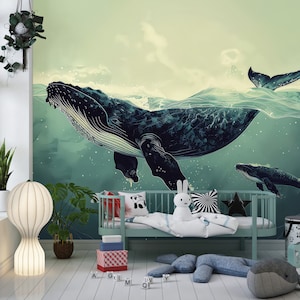 Peel and Stick Wallpaper Ocean Theme, Graceful Humpback Whale Mural ...