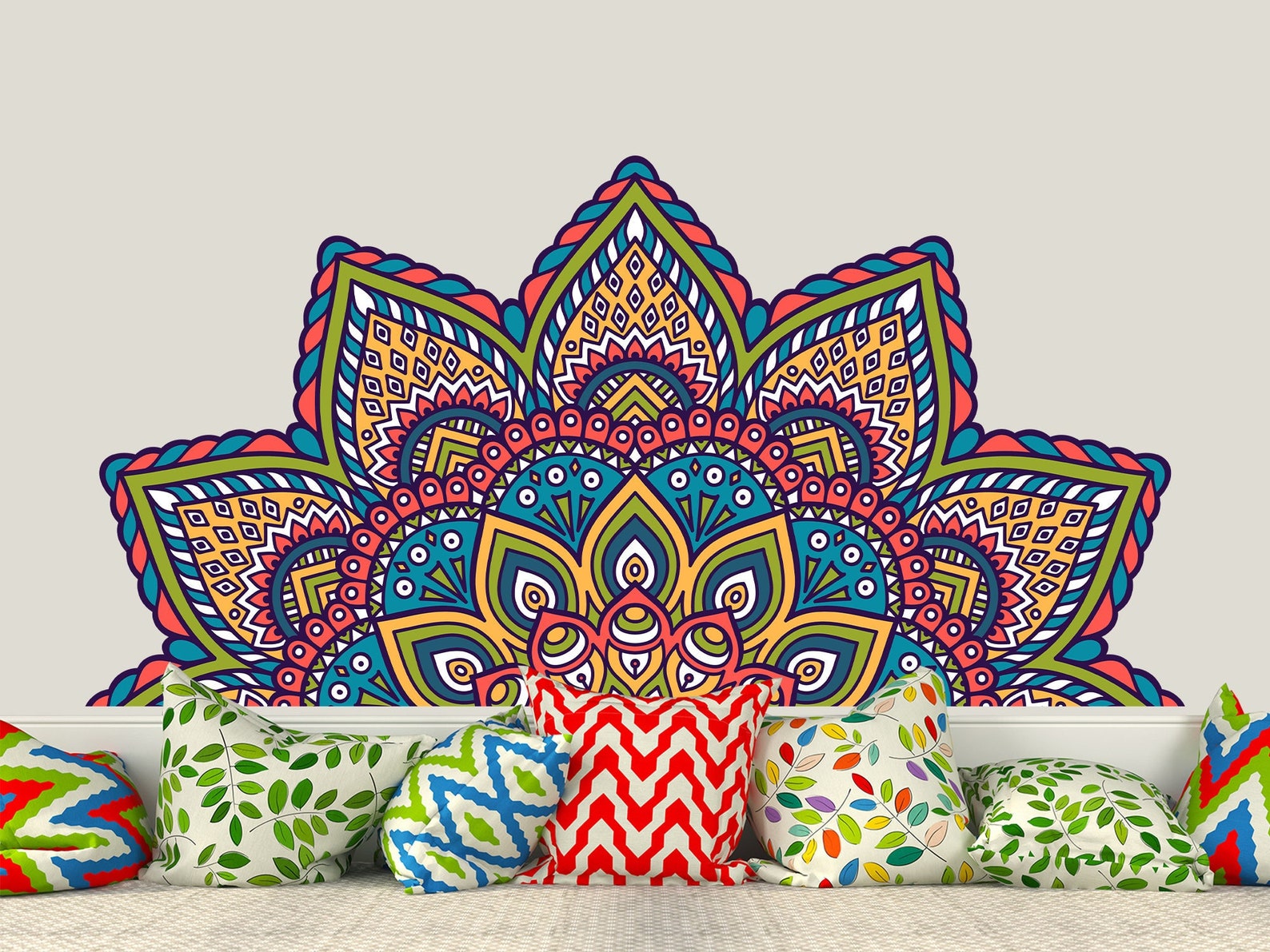 Half Mandala Wall Decal for Bedroom Colorful Mandala Wall - Etsy