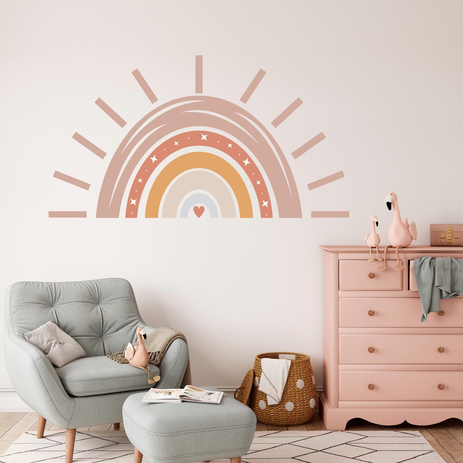 Large Boho Rainbow Wall Decor for Baby Nursery, Rainbow Sun Wall Decal ...