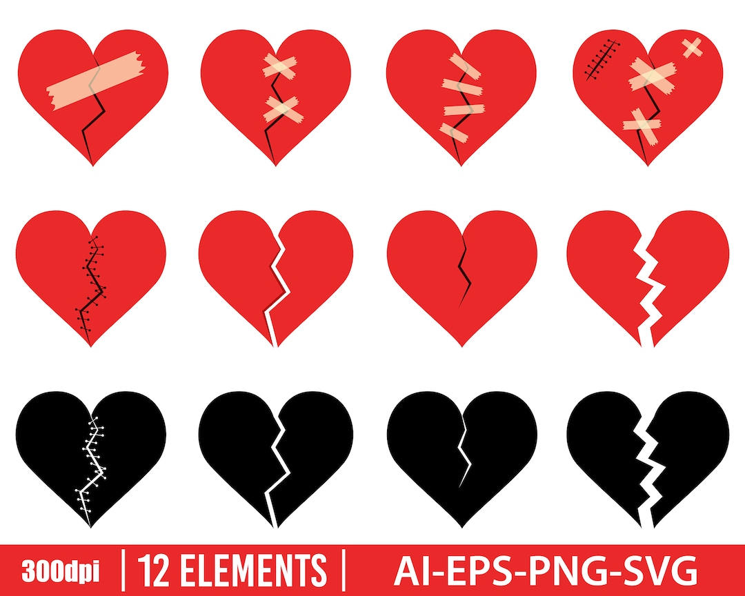 Broken Heart Clipart Vector Design Illustration. Broken Heart Set ...