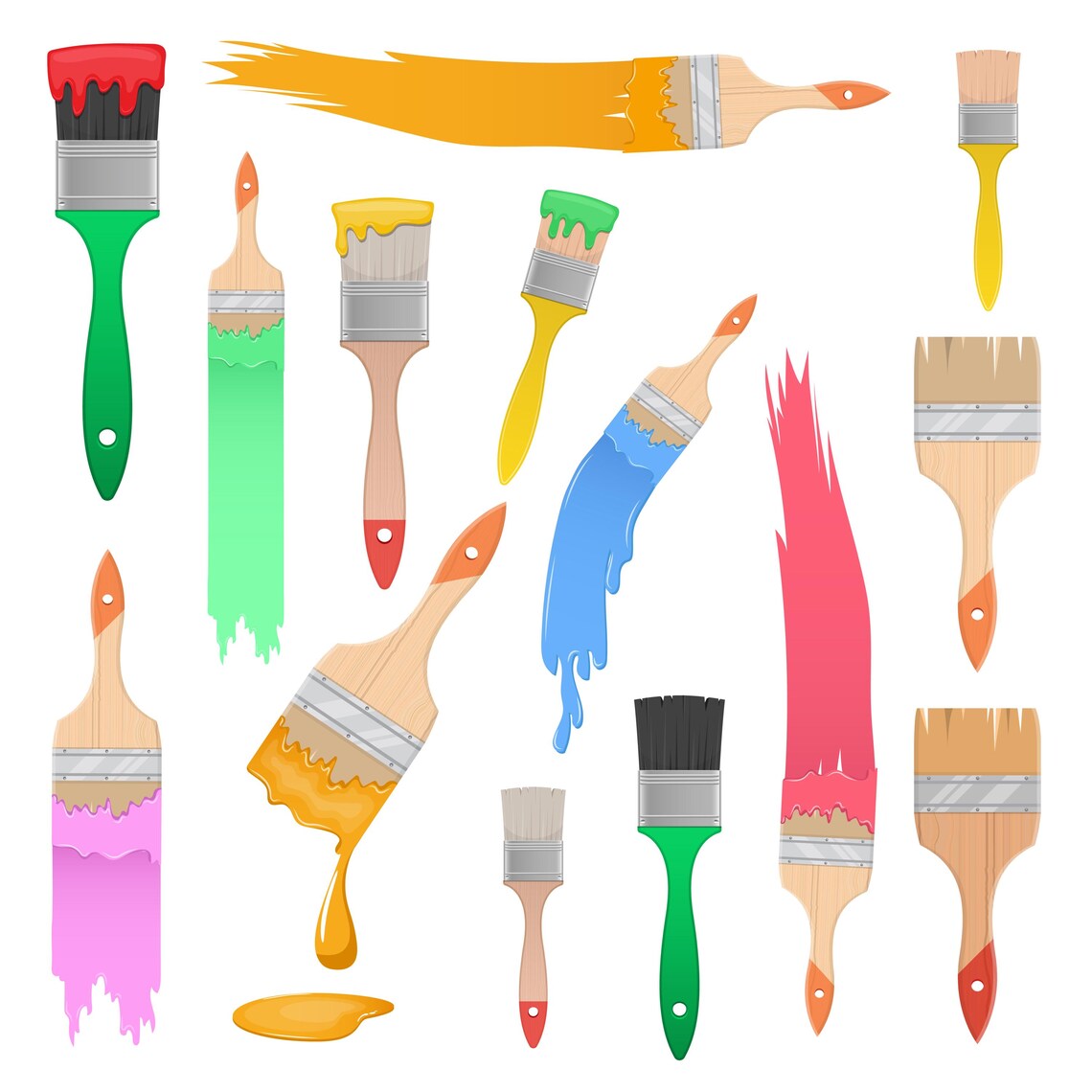 Paint Brush and Can Artistic Tools DIY Painting Kit Digital Vector Art ...