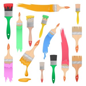 Paint Brush and Can Artistic Tools DIY Painting Kit Digital Vector Art ...