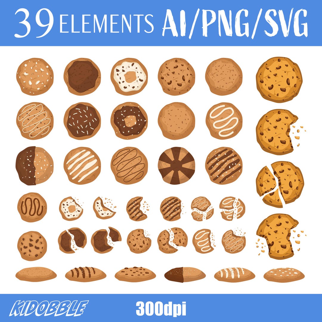 Homemade Tasty Cookies Clipart Vector Set Digital Baking Art Sweet ...