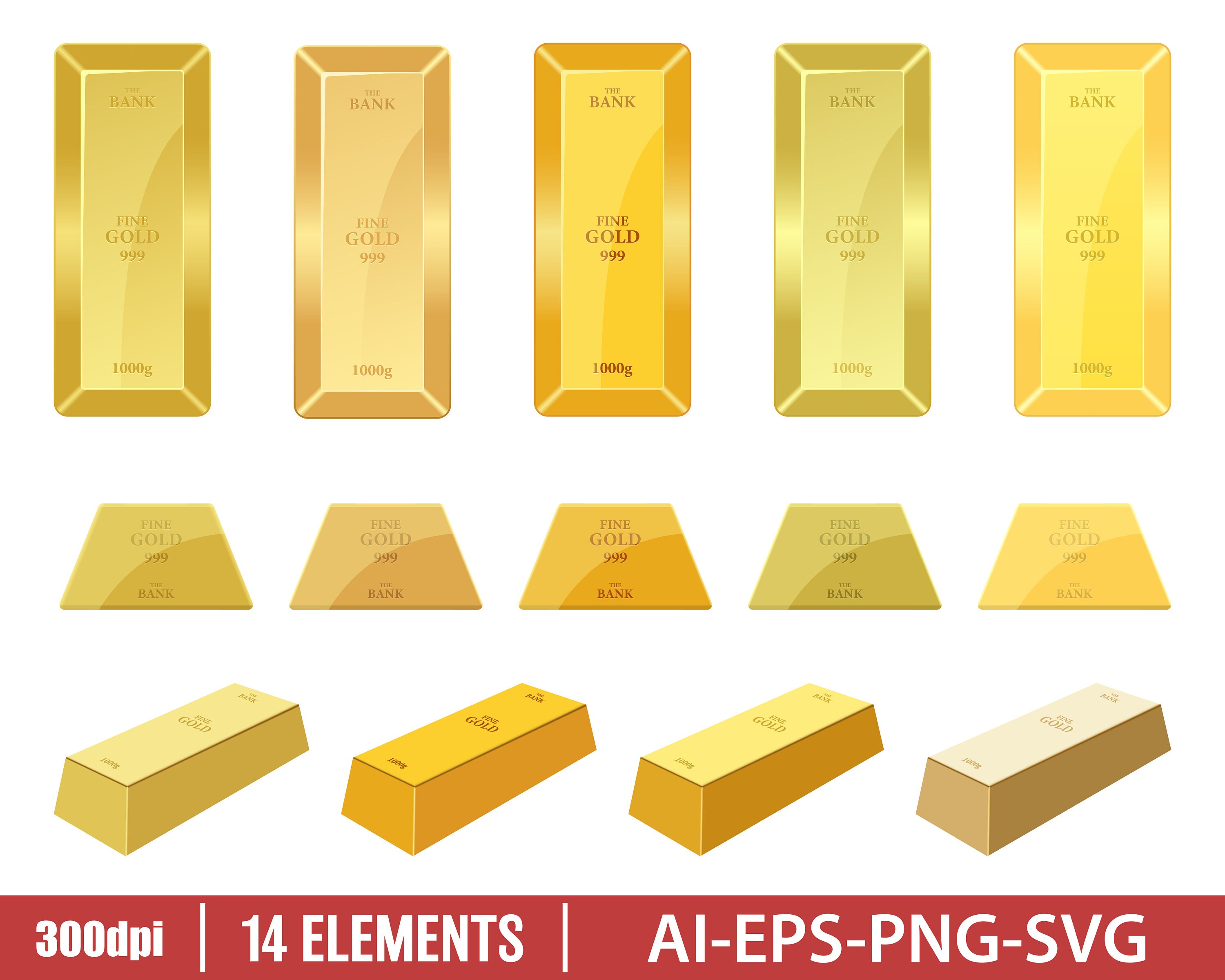 Gold Bar Clipart Vector Design Illustration. Gold Ingot Set. - Etsy Canada
