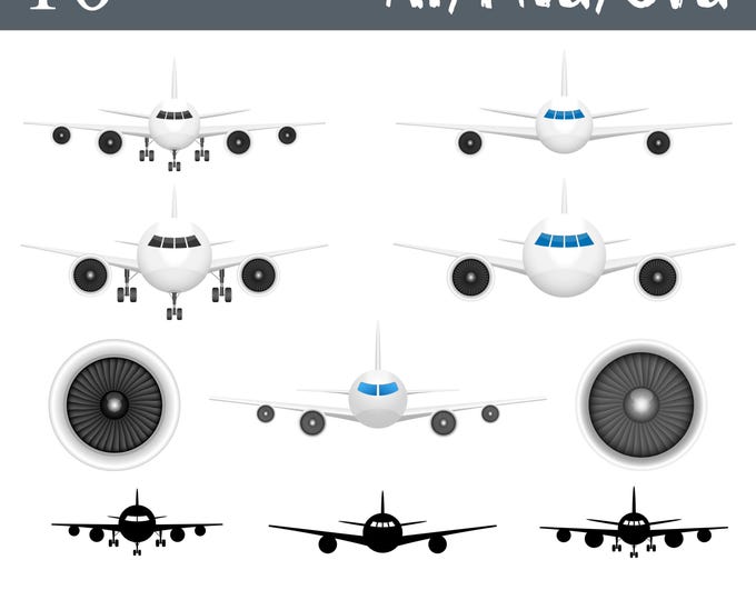 Flying Airplane SVG Cut File, Airplane Front View Clipart, Passenger Plane Silhouette, Air ...