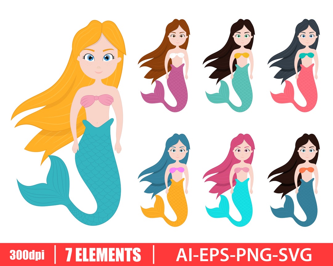 Mermaid Clipart Vector Design Illustration. Mermaid Set. Vector Clipart ...