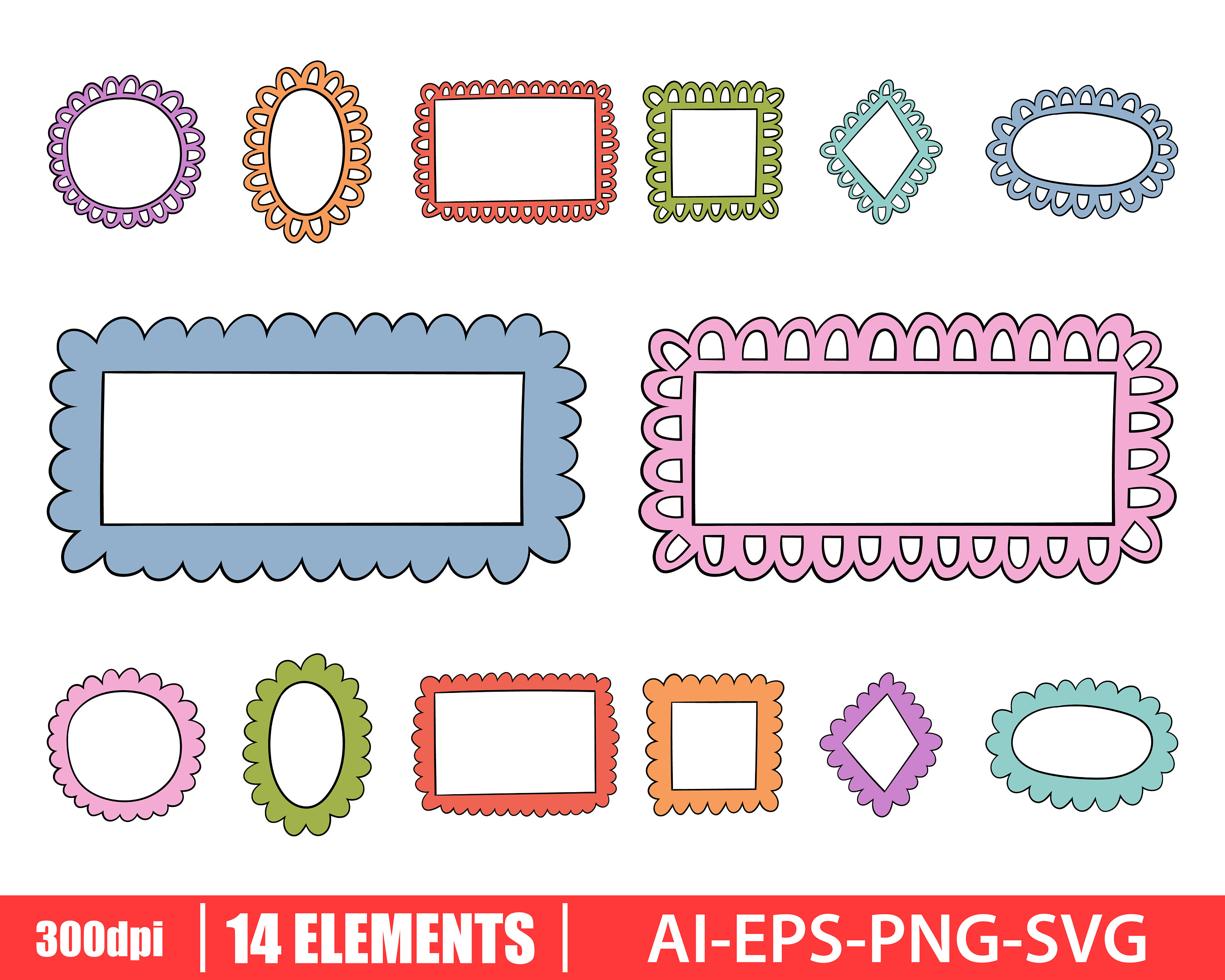 Hand Drawn Frames Clipart Vector Design Illustration. Frames | Etsy