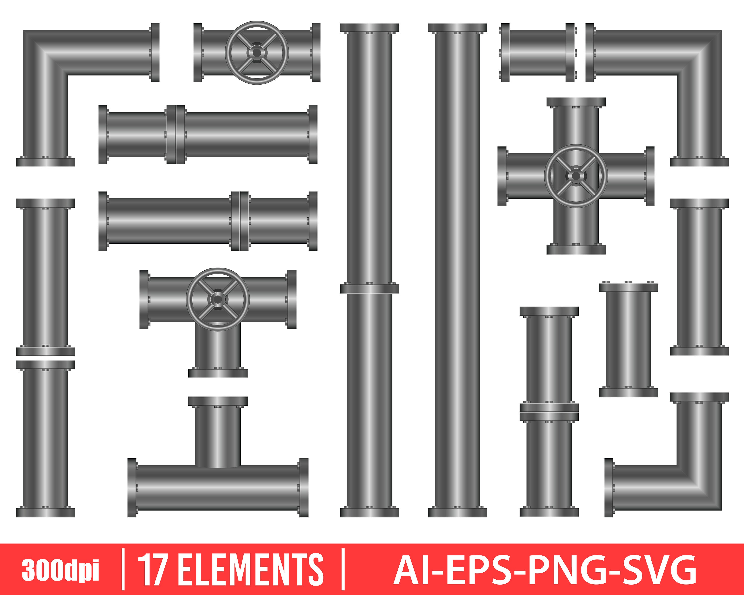 Metallic Pipes Clipart Vector Design Illustration. Metallic | Etsy