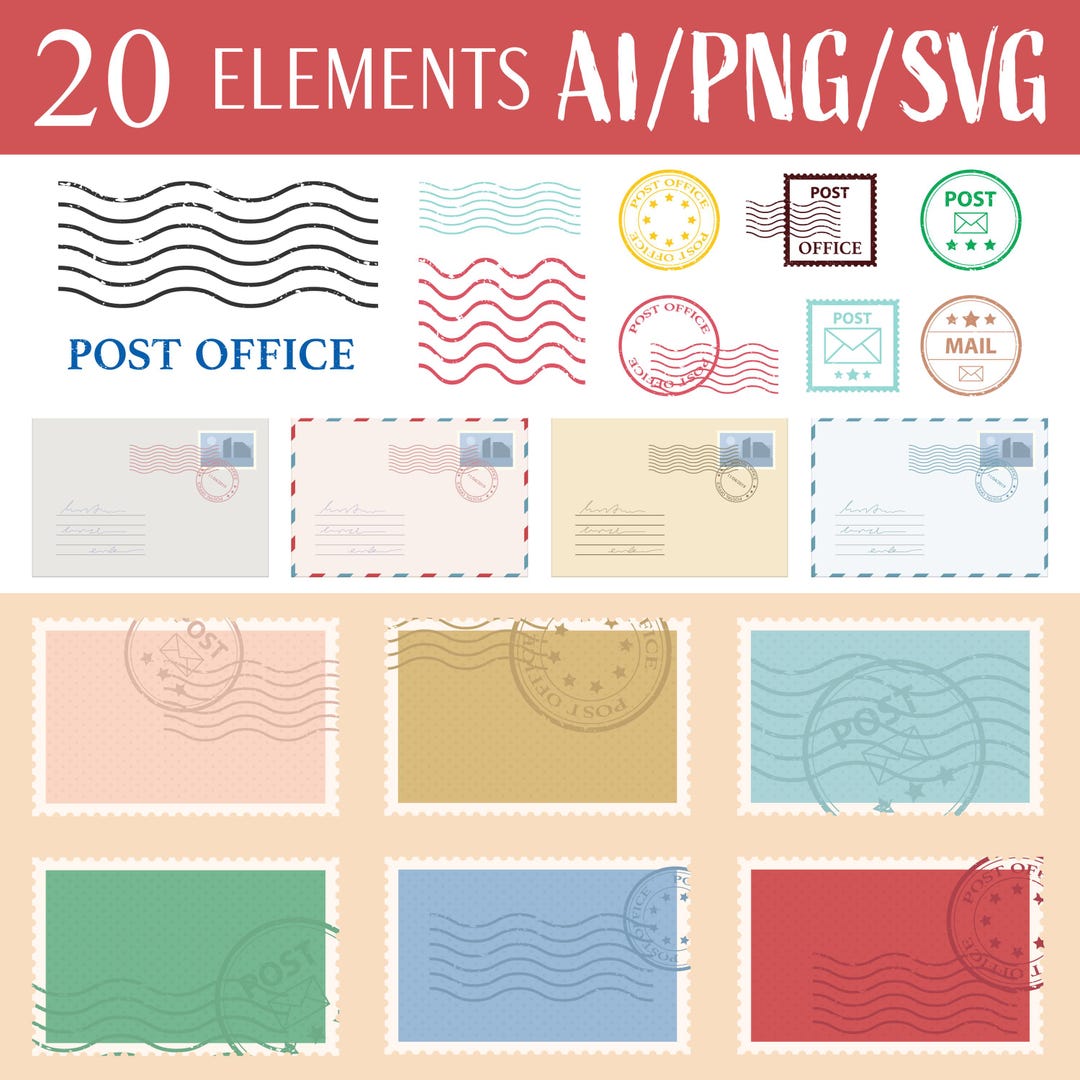 Set of Post Office Mail Delivery Postal Service Vector Art Letter ...