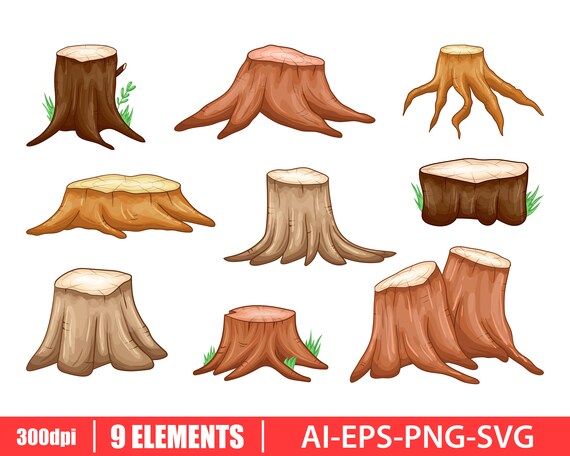 Tree Stump Clipart Vector Design Illustration. Tree Stump Set. - Etsy