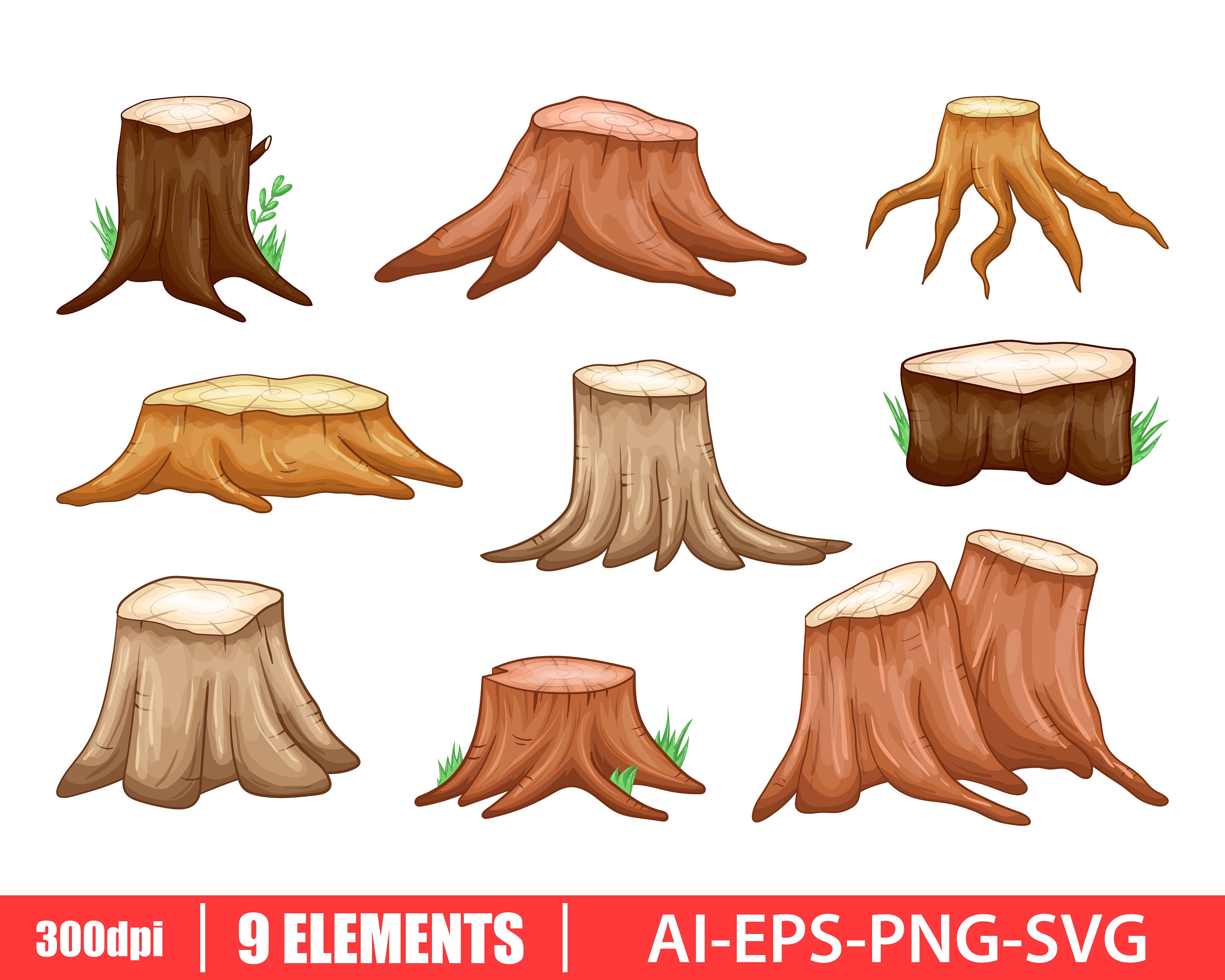 Tree Stump Clipart Vector Design Illustration. Tree Stump Set. Vector ...