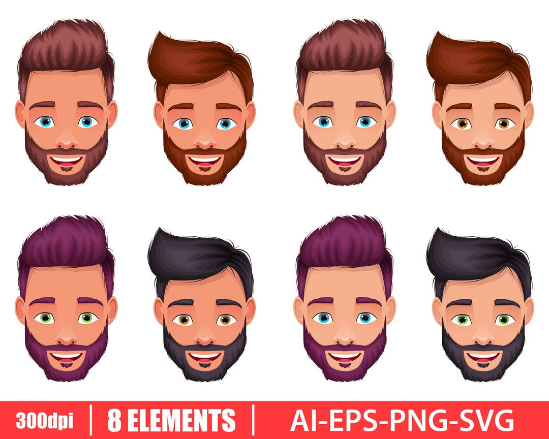 Man Face Clipart Vector Design Illustration. Man Face Set. Vector ...