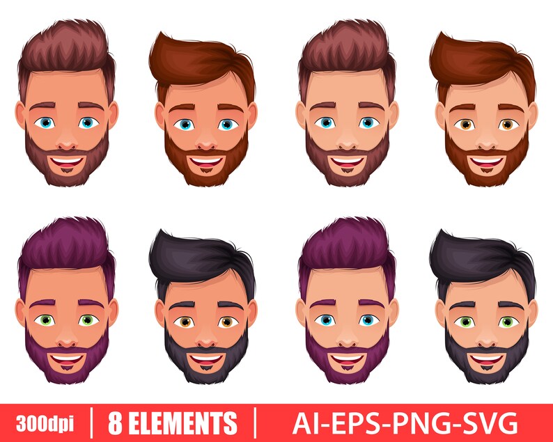 Man Face Clipart Vector Design Illustration. Man Face Set. Vector ...