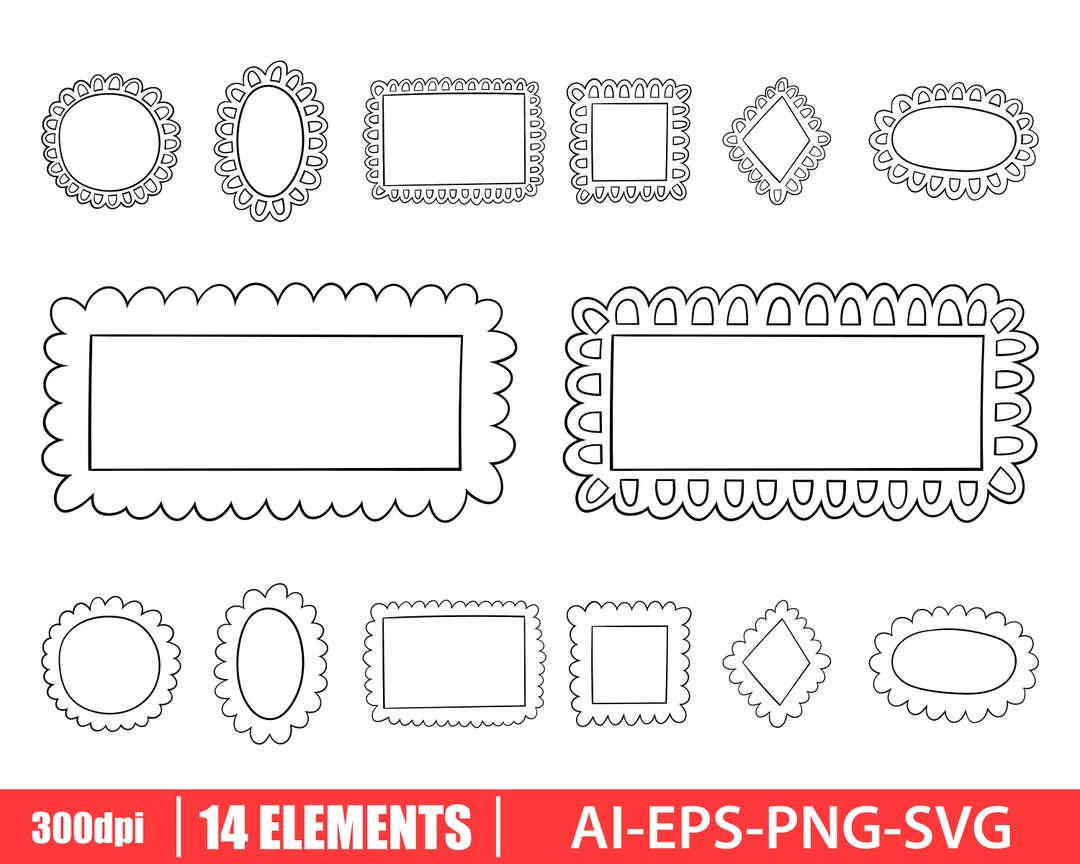 Hand Drawn Frames Clipart Vector Design Illustration. Frames - Etsy