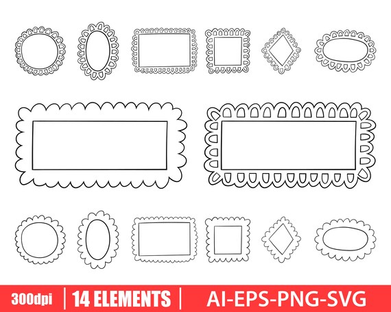 Hand Drawn Frames Clipart Vector Design Illustration. Frames | Etsy