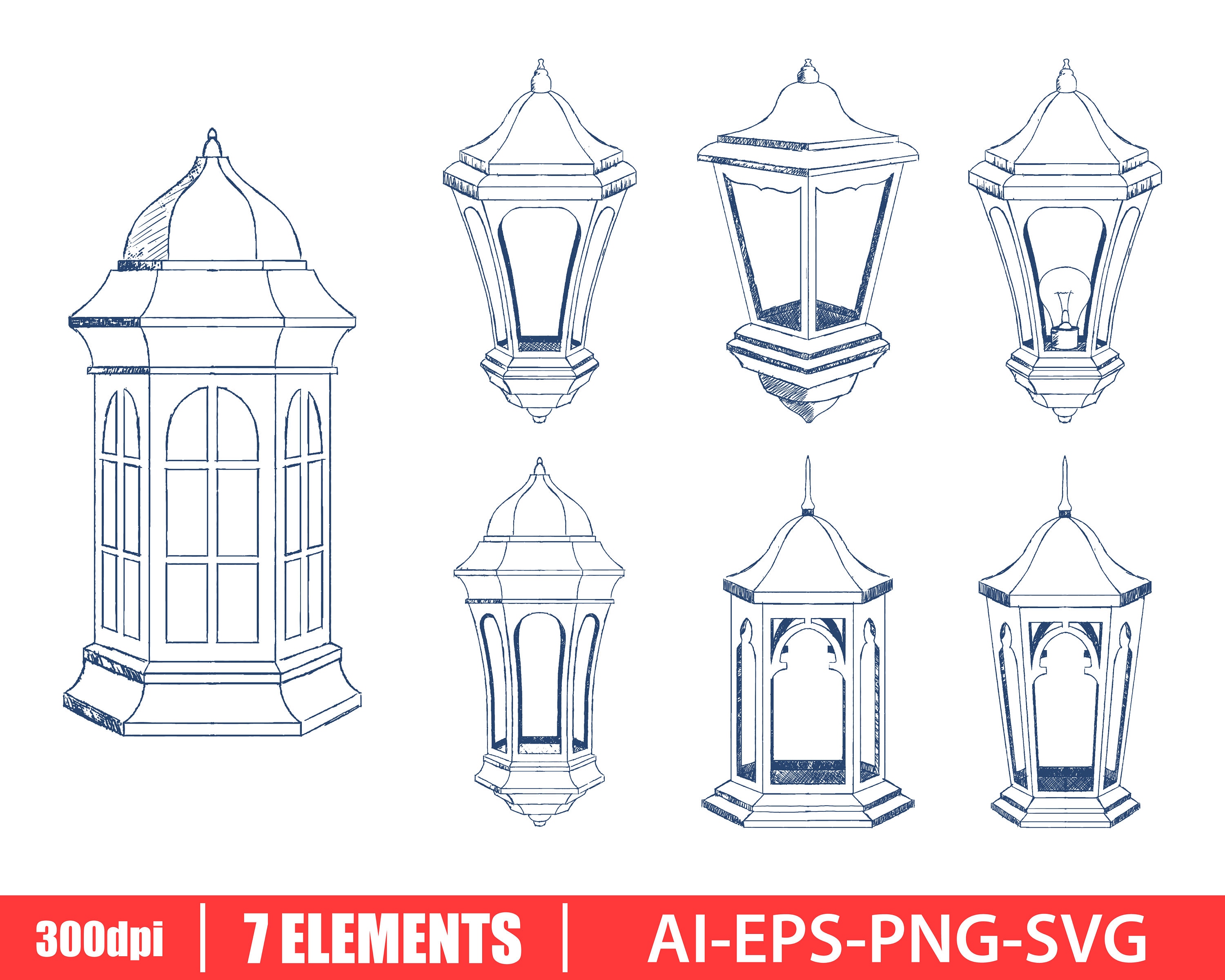 Vintage Lamp Clipart Vector Design Illustration. Old Lamp Set. - Etsy