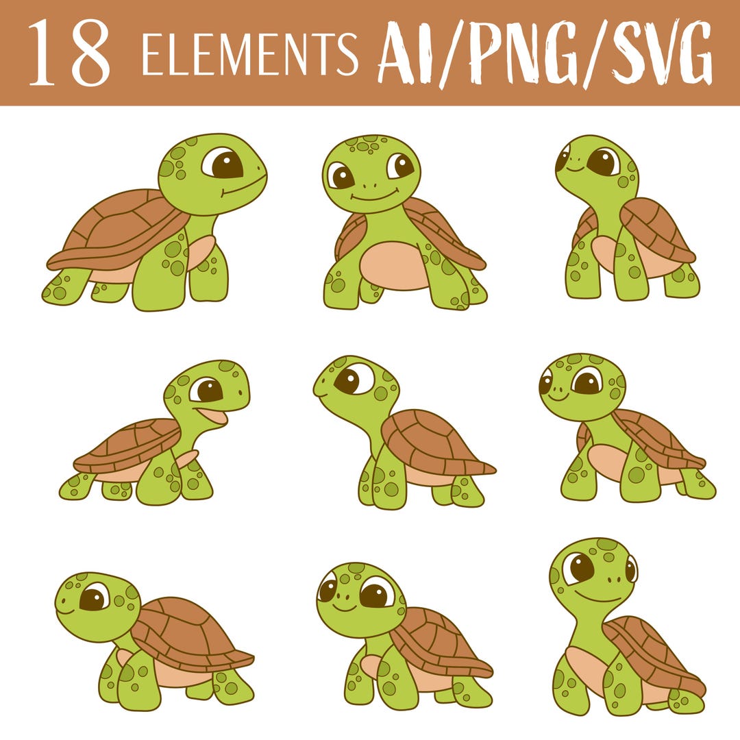 Cute Turtle Set Digital Clipart Bundle Printable Art Design ...