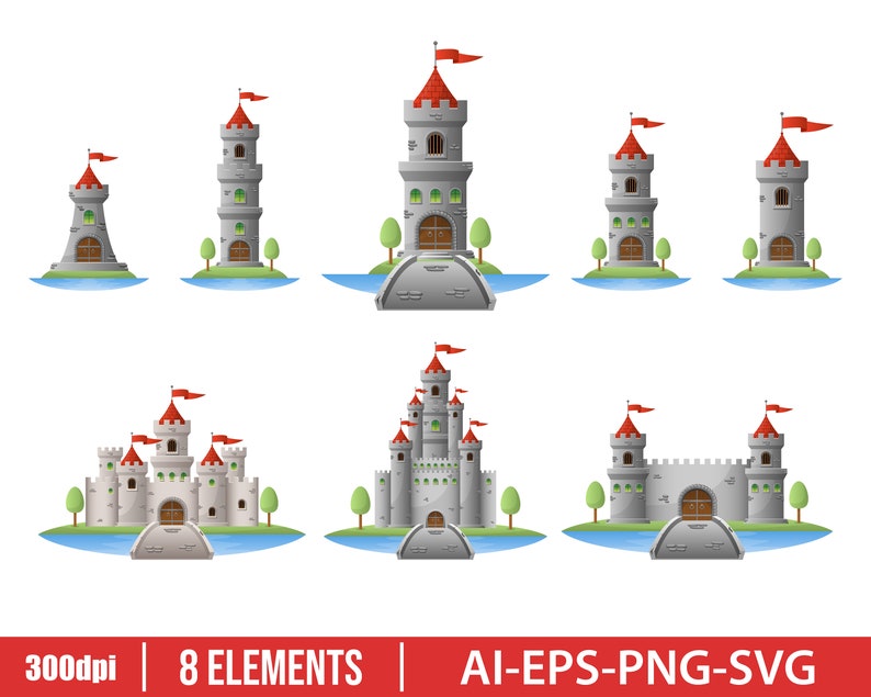 Medieval Castle Clipart Vector Design Illustration. Medieval - Etsy