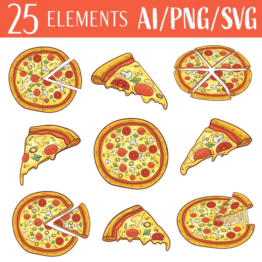 Pizza Clipart Vector Graphic Design Elements Food Illustration Pack ...