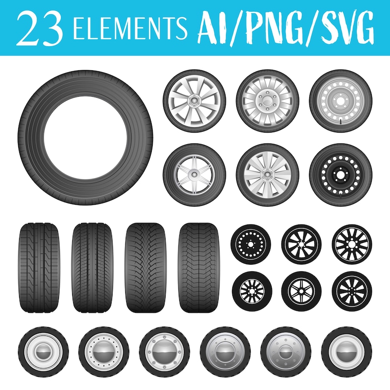 Car Tyre Clipart Vector Wheel Graphics for Car Designs Digital Art ...