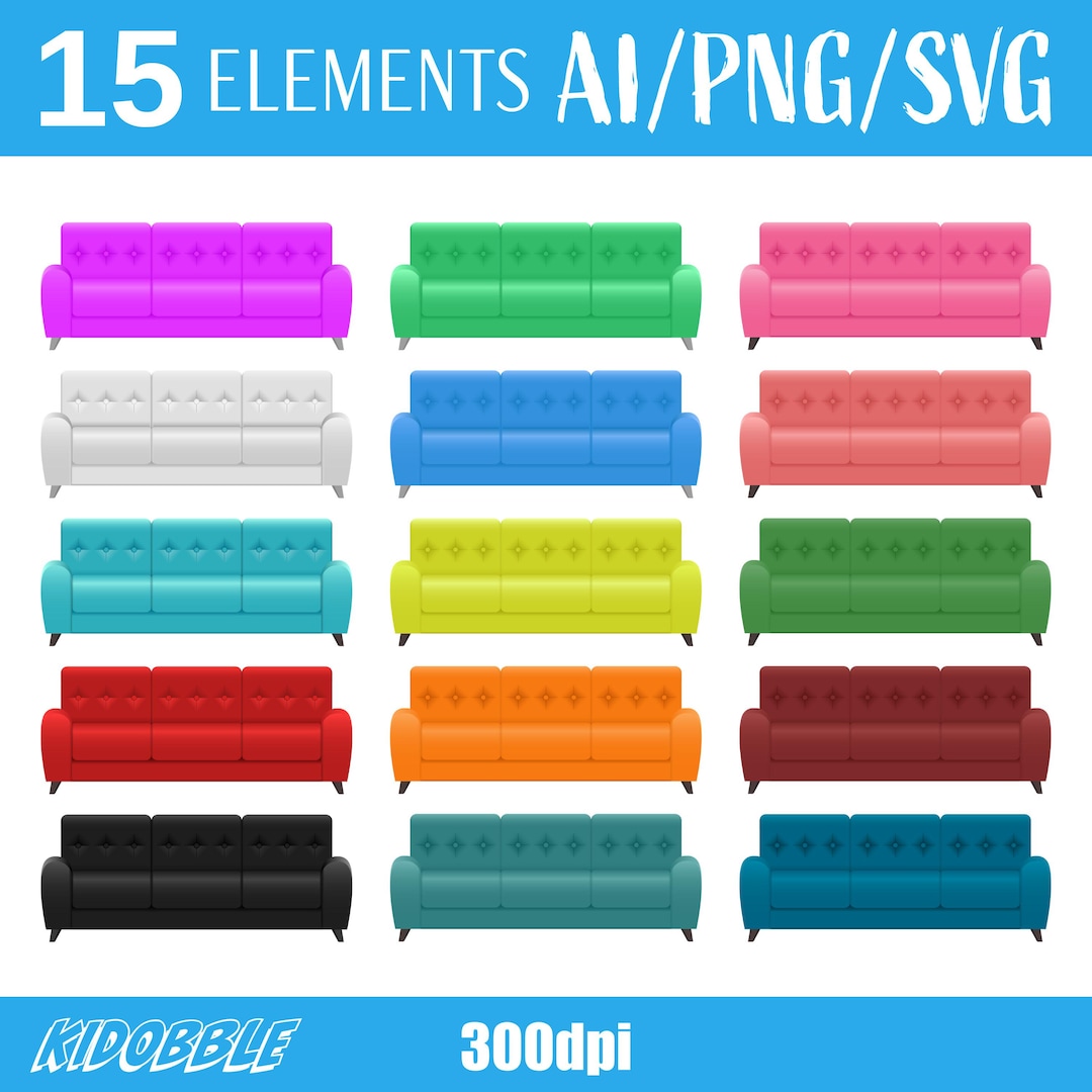 Modern Sofa Clipart Vector Digital Art Sofa Design Printable Couch ...