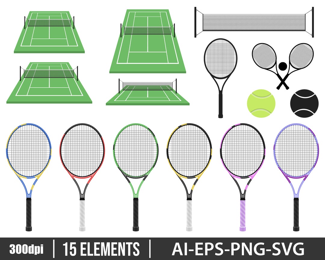 Tennis Racket and Field Clipart Vector Sports Equipment Illustration ...