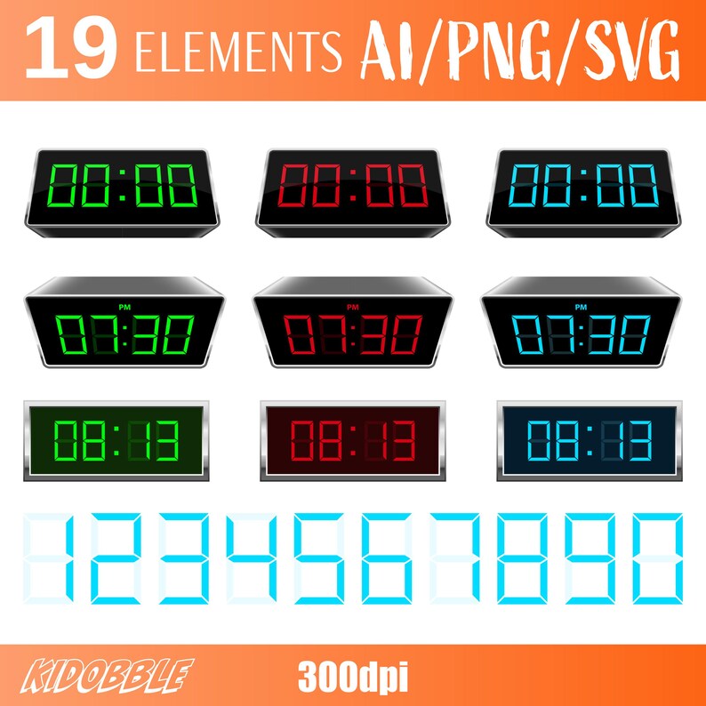 Digital Clock Clipart Vector Retro Timepiece Clipart Art Printable ...