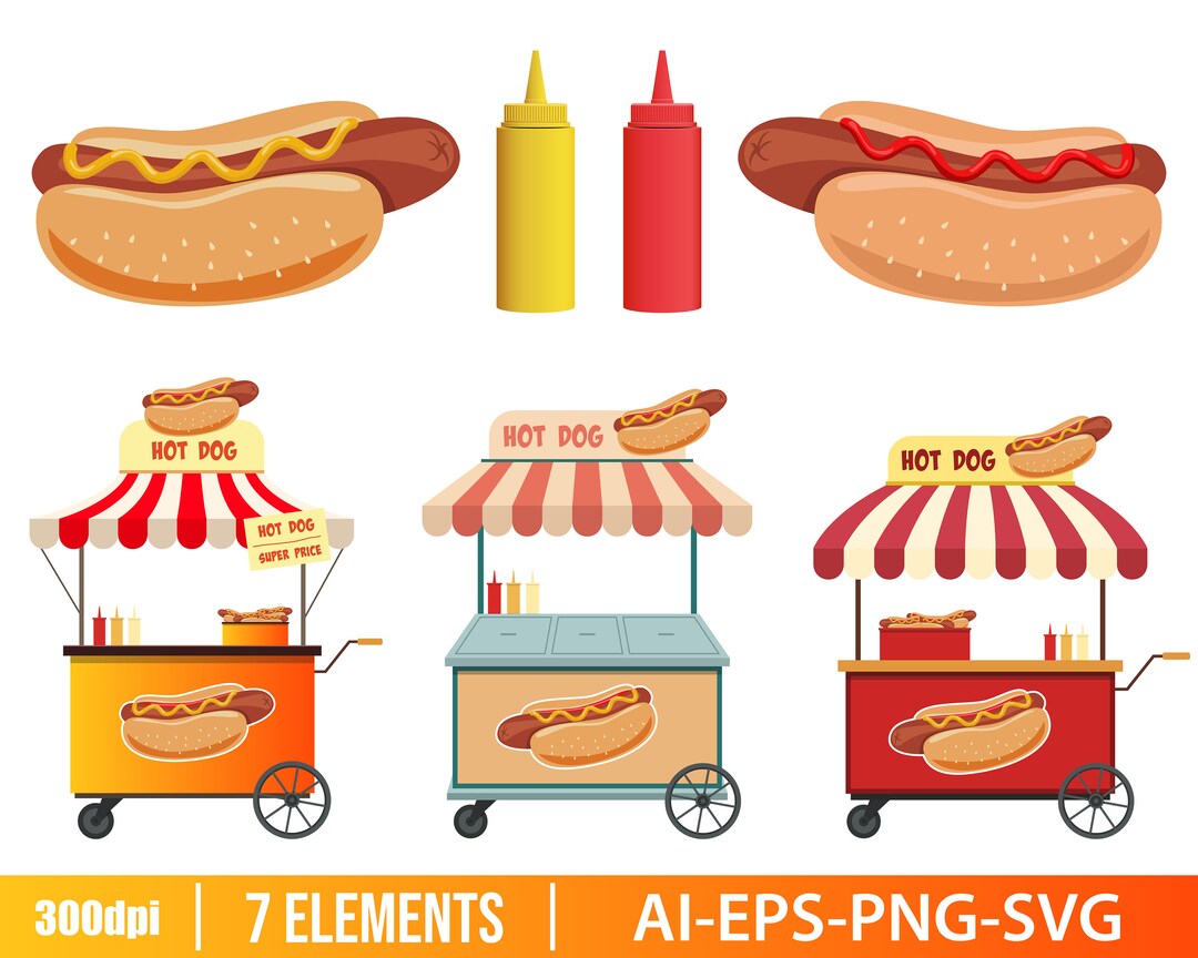 Hot Dog Street Shop Clipart Vector Design Illustration. Hot - Etsy Denmark
