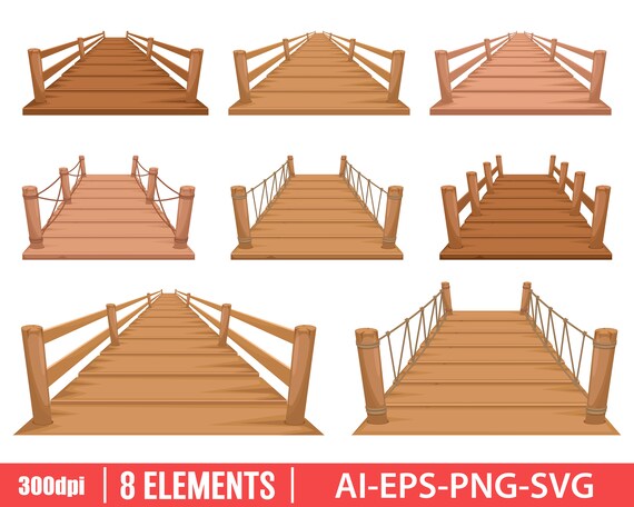 Wooden Bridge Clipart Vector Design Illustration. Wooden - Etsy